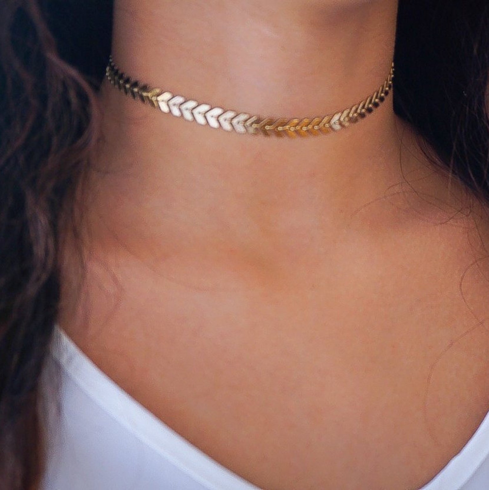 Chevron Choker Rose Gold Necklace Gold Fishbone Silver | Etsy