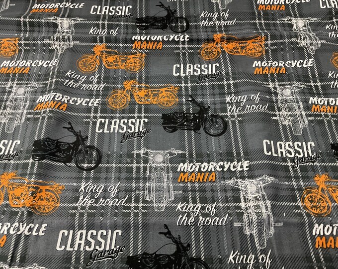 Motorcycle Cotton, Fabric by the Yard, Motorcycle Fabric, Motorcycle ...