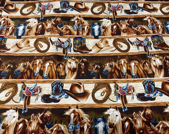 Horse Cotton Fabric, Cowboy Cotton, Fabric by the Yard, Western Fabric ...