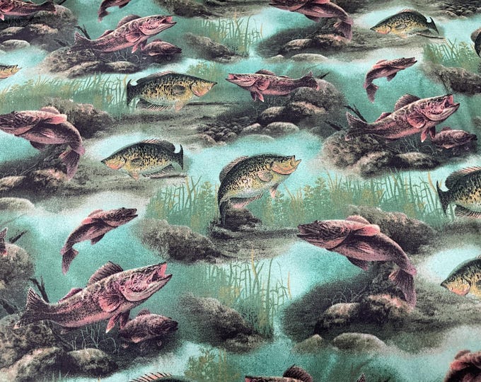 Fish Cotton Fabric, Fish Cotton, Fabric by the Yard, Cotton Fabric ...