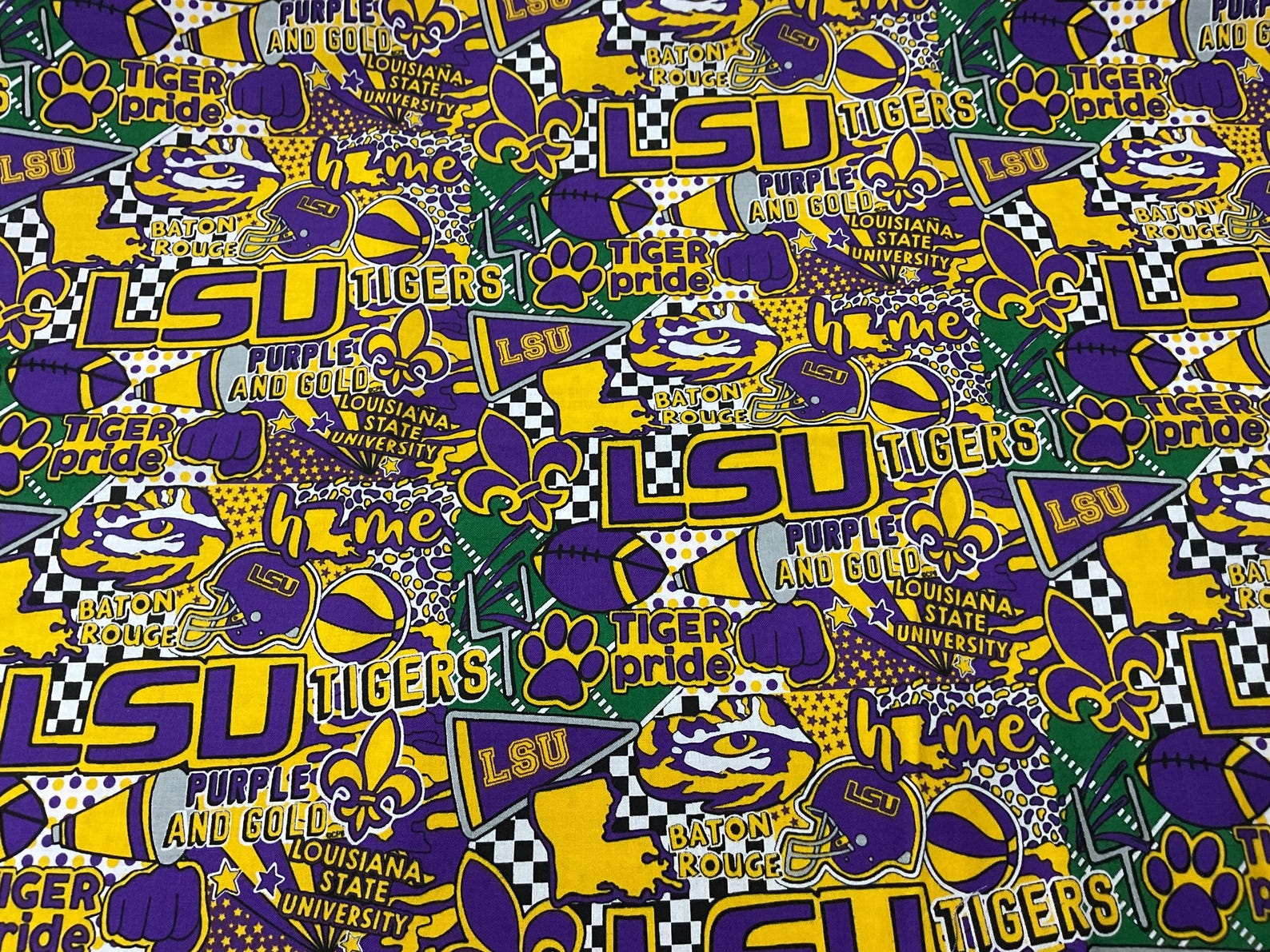 By the Yard, LSU Cotton Fabric, Purple Gold Fabric, LSU Fabric, LSU ...