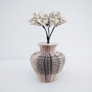 Mini Paper Vase Urn Shaped With Book Paper Flowers Book Art - Mother's ...