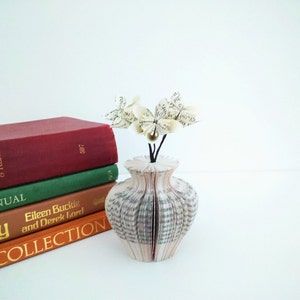Mini Paper Vase Urn Shaped With Book Paper Flowers Book Art - Mother's ...