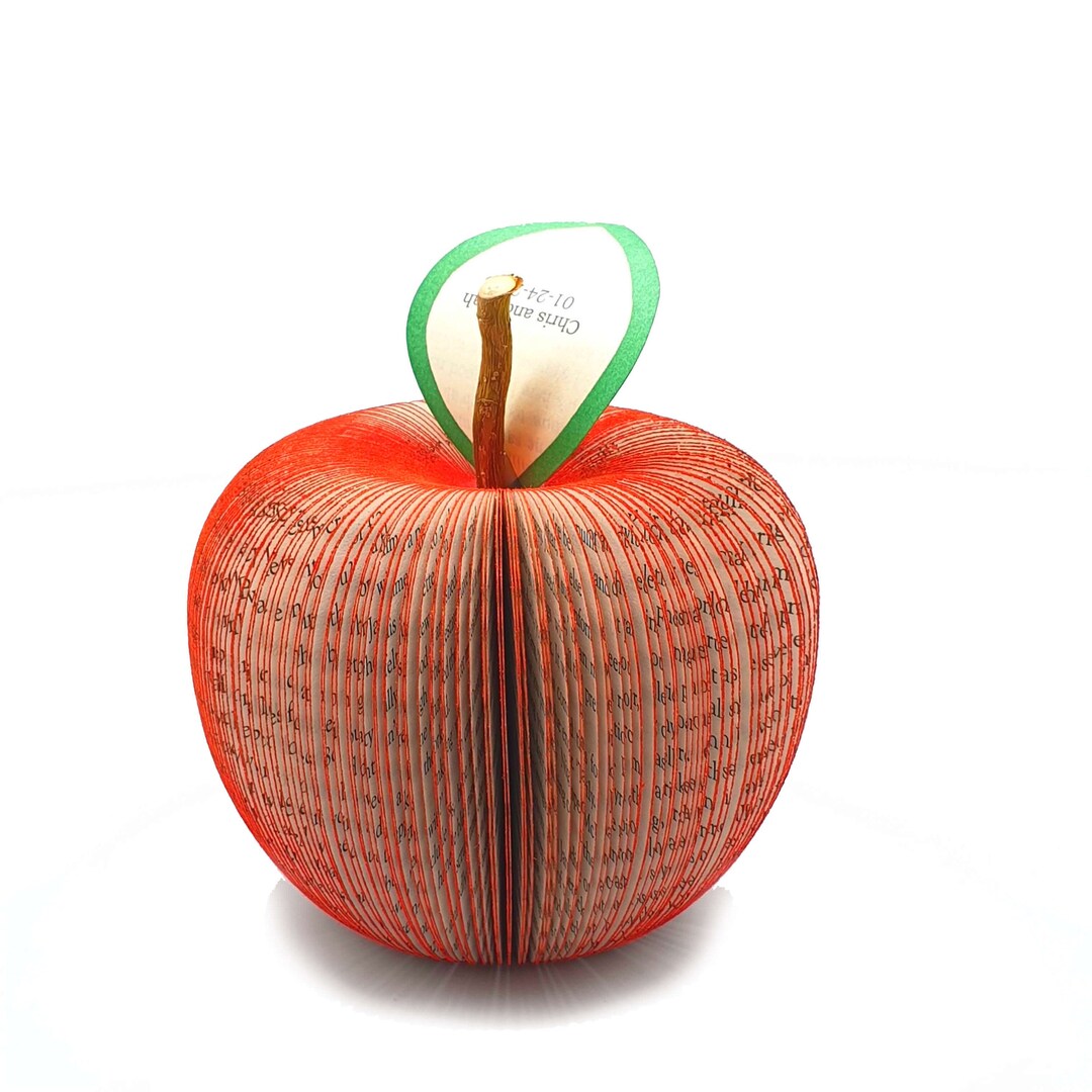 Red Apple Made From a Book With a Personalised Leaf - Etsy