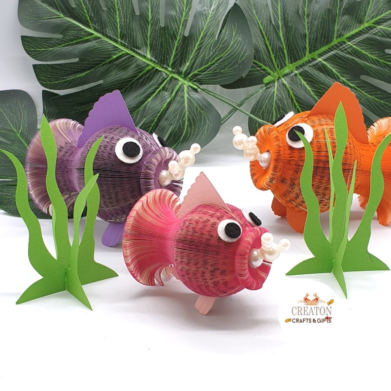 Book Page Goldfish Ornament – Desk Buddy Gift – Handmade Paper Fish ...