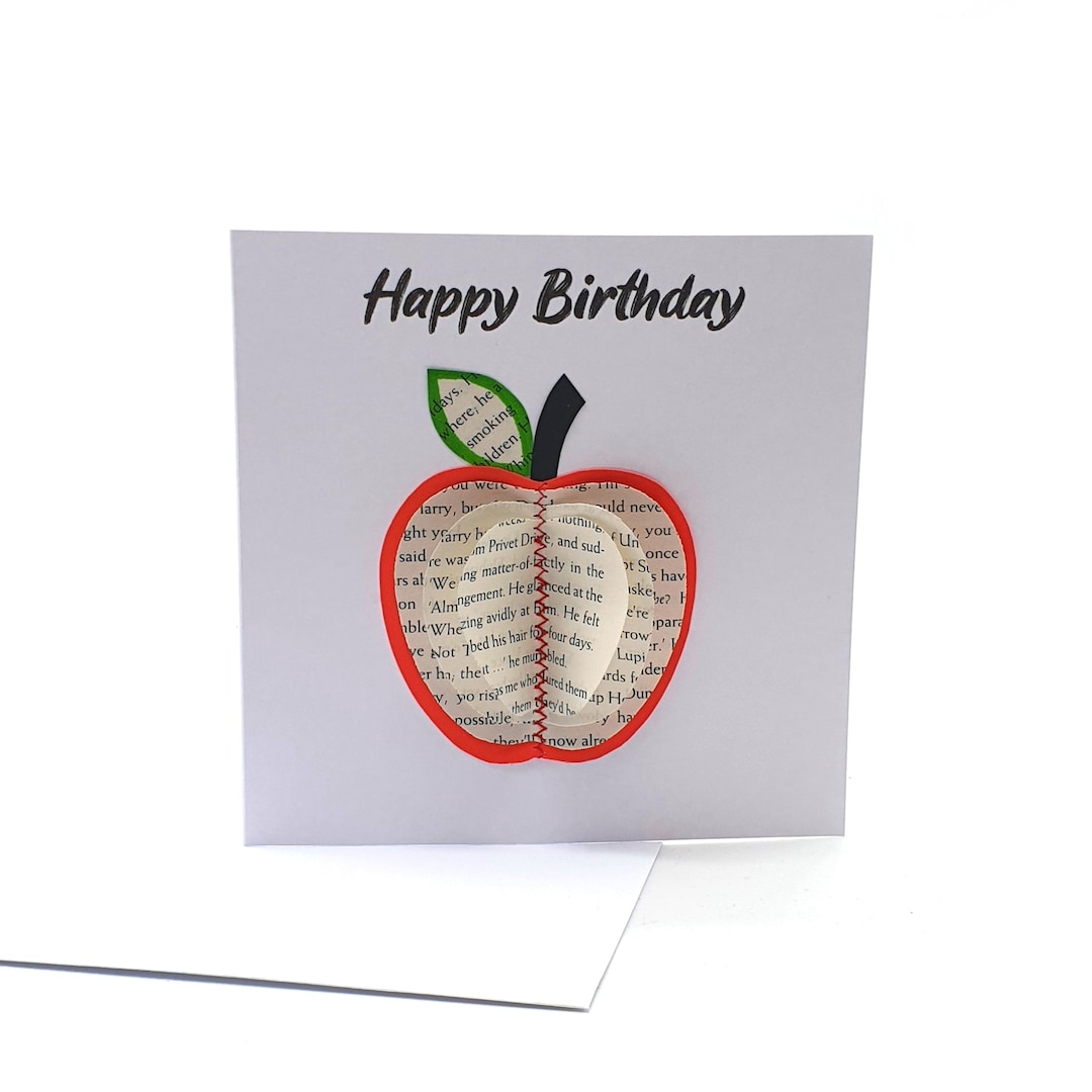 Handmade Apple Happy Birthday Card: 3D Book Page Design - Etsy