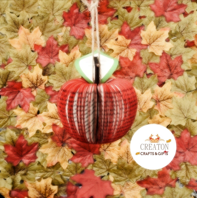 Red Apple made from a Book with a personalised leaf | Etsy