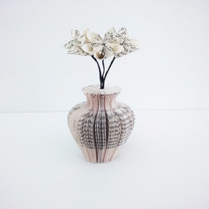 Mini Paper Vase Urn Shaped With Book Paper Flowers Book Art - Mother's ...
