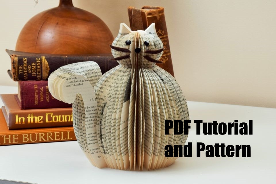 PDF Tutorial and Pattern - Book Art Cat - Paper Cutting Pattern ...