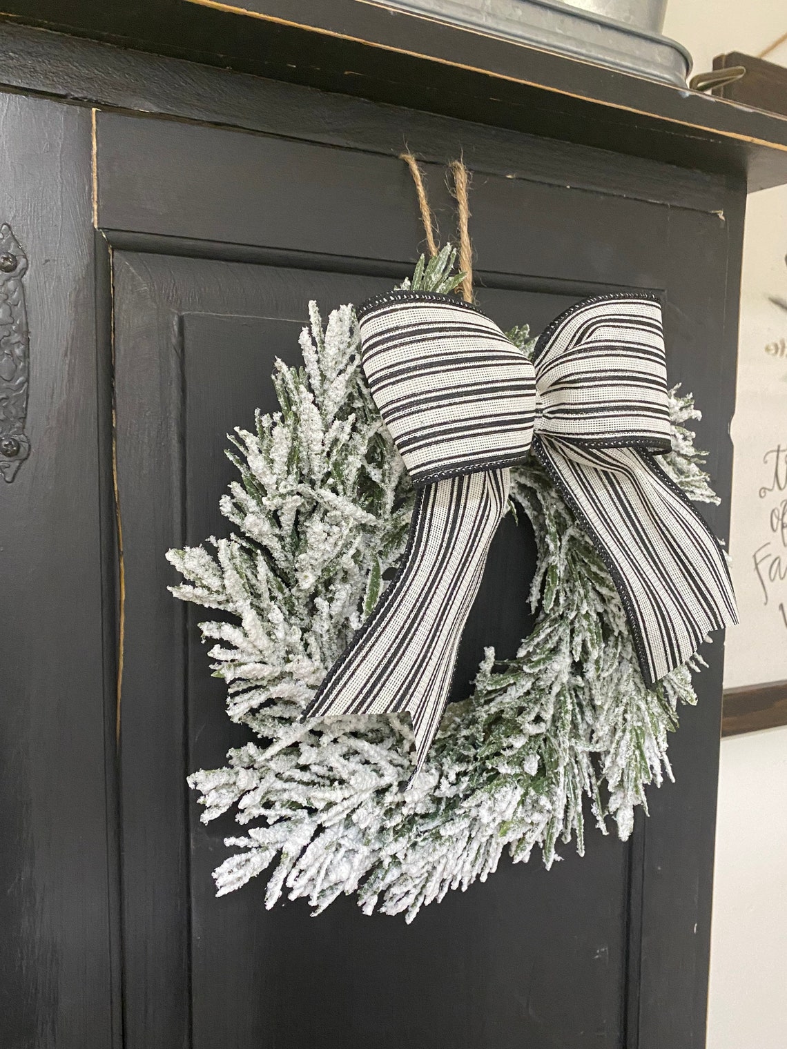 Adorable 12 Inch Flocked Christmas Wreath / Farmhouse Christmas Wreath ...