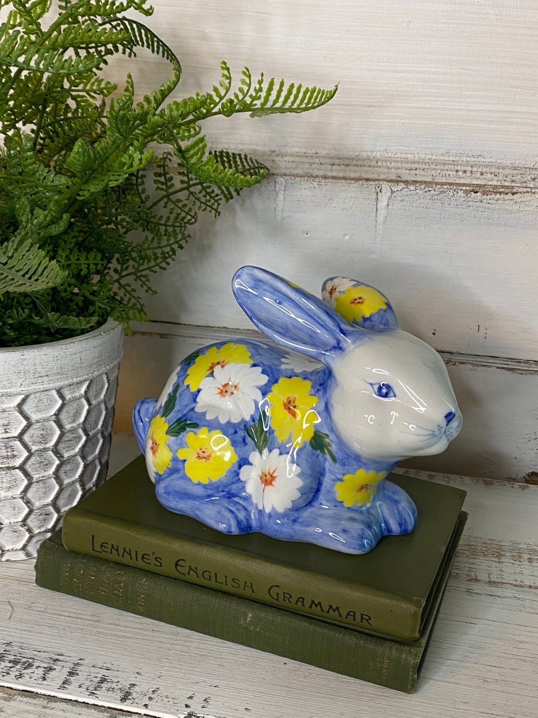 Blue, White and Yellow Ceramic Bunny Bank/ Bunny Decor/ Bunny Bank/ - Etsy