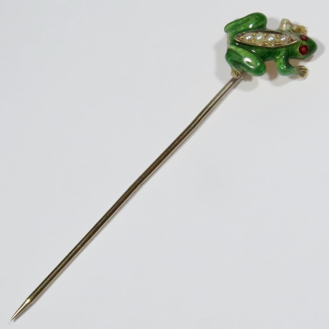 Antique Edwardian 10K Gold Enamel & Seed Pearl Frog or Toad Stick Pin ...