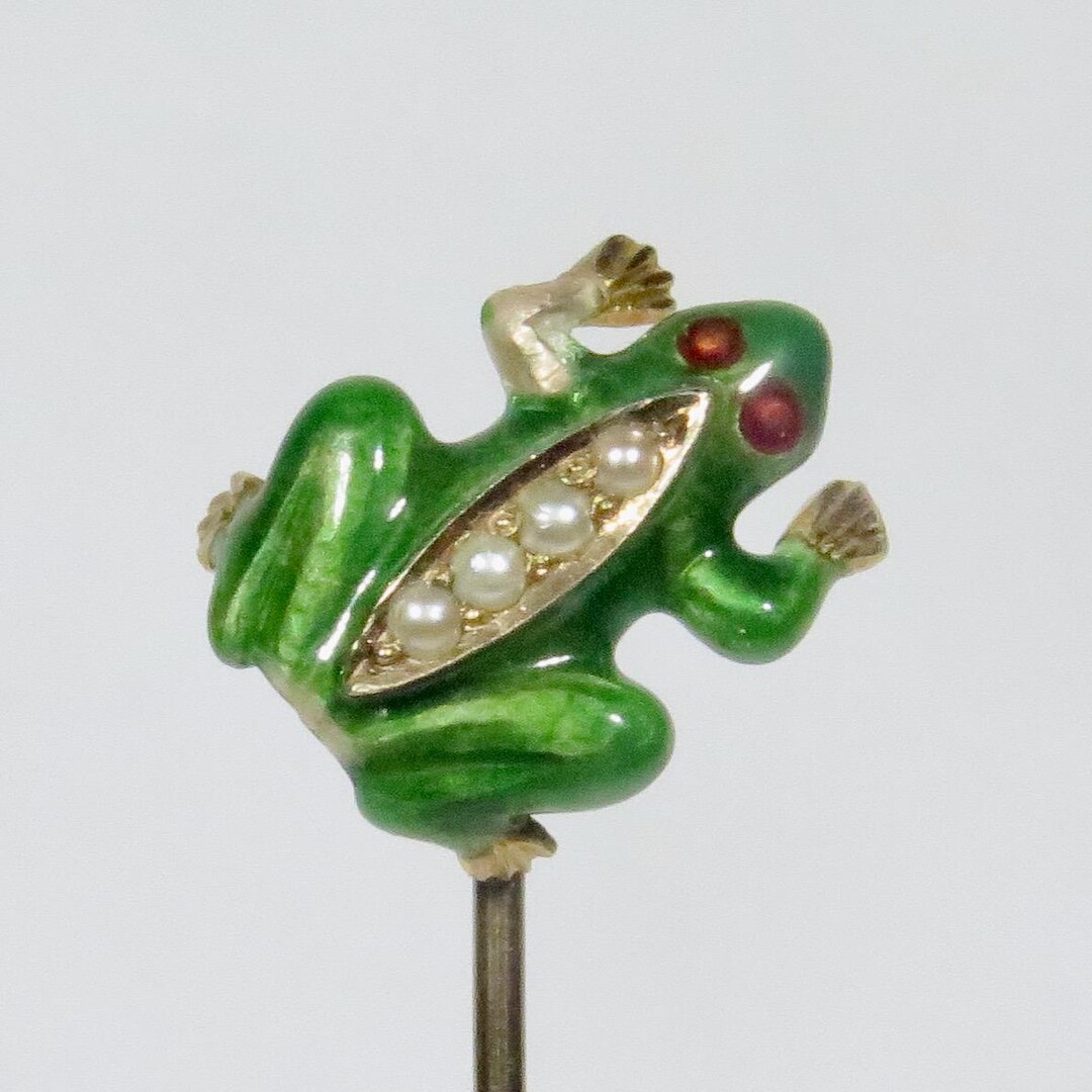 Antique Edwardian 10K Gold Enamel & Seed Pearl Frog or Toad Stick Pin - Etsy