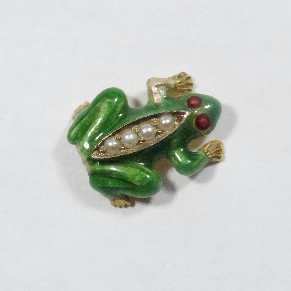Antique Edwardian 10K Gold Enamel & Seed Pearl Frog or Toad Stick Pin ...