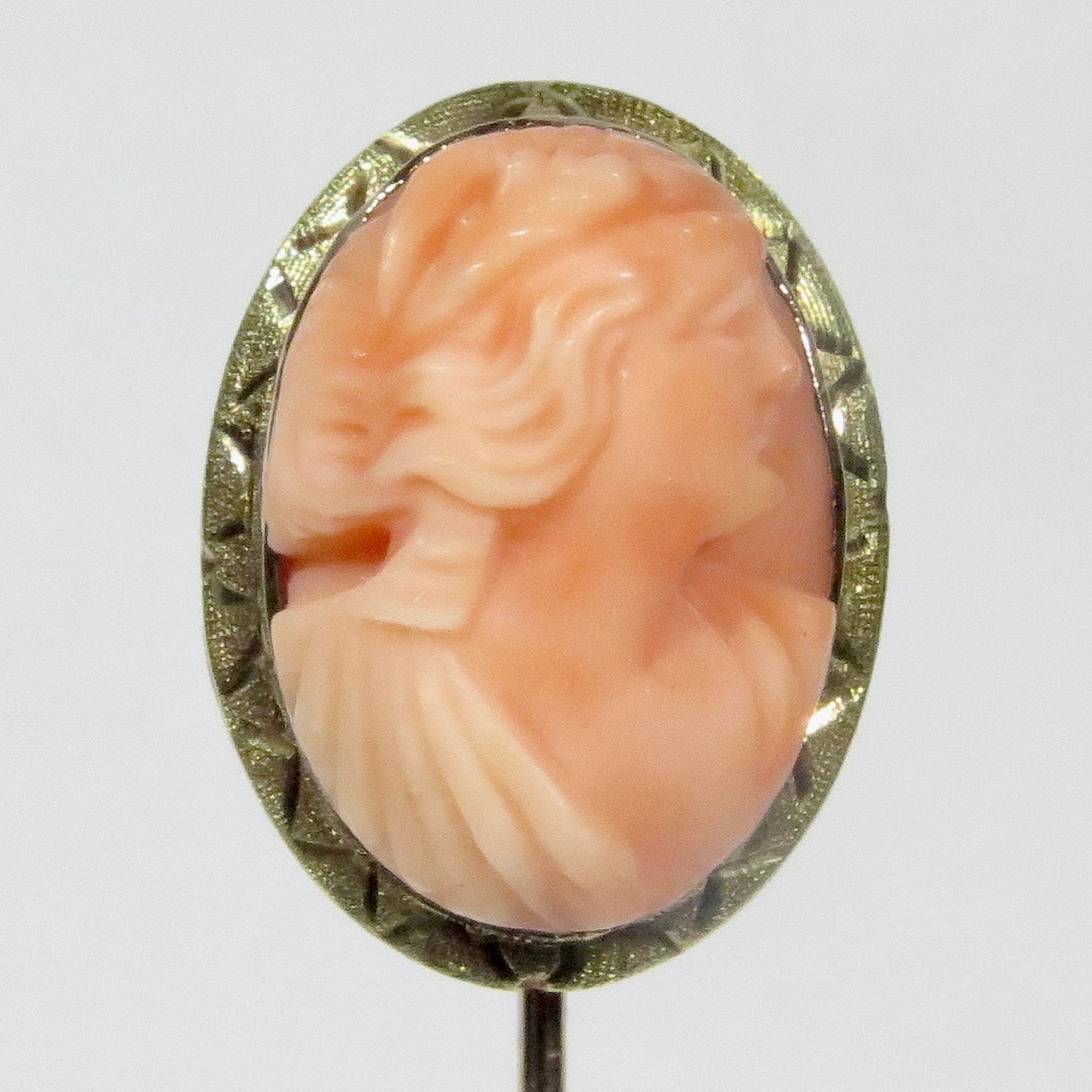 Antique Art Deco 10K Gold Ceres/demeter Angel Skin Coral Cameo Stick ...
