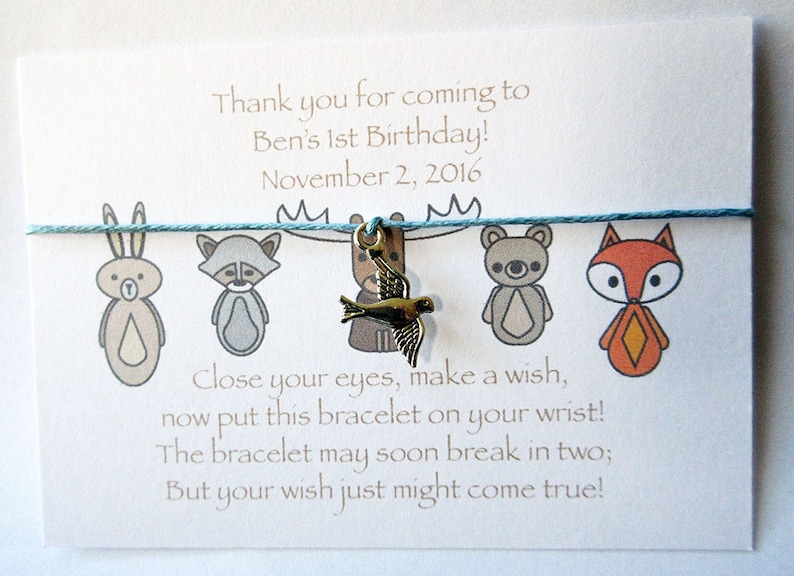 Woodland Animal Wish Bracelets – Personalized Party Favors, Set of 10 ...