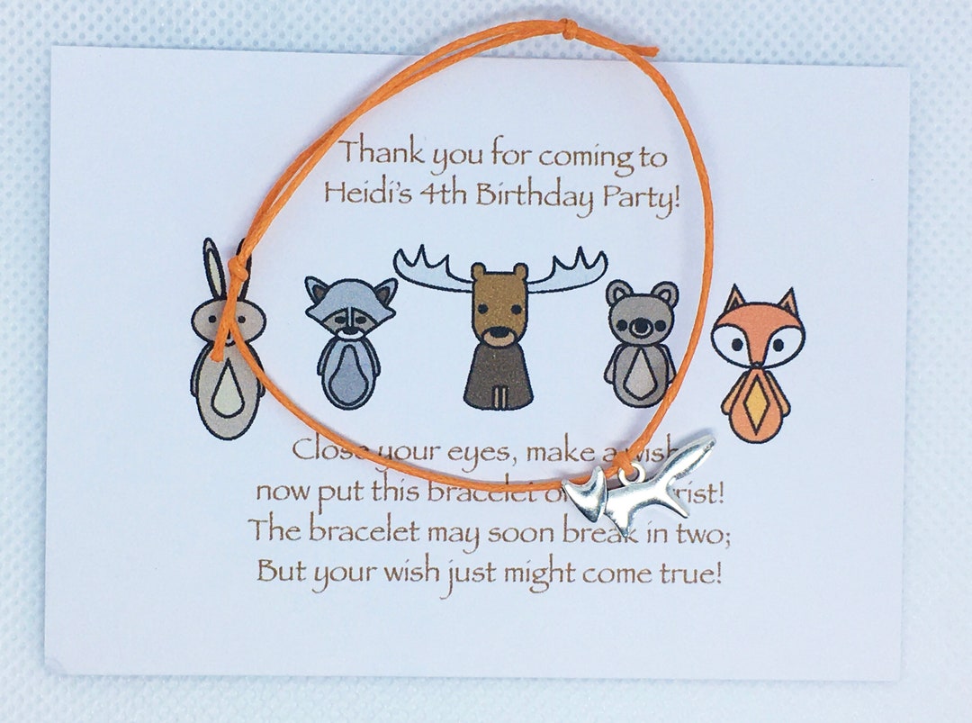 Set of 10 *** Woodland Animals Wish Bracelets and Cards - Personalised ...
