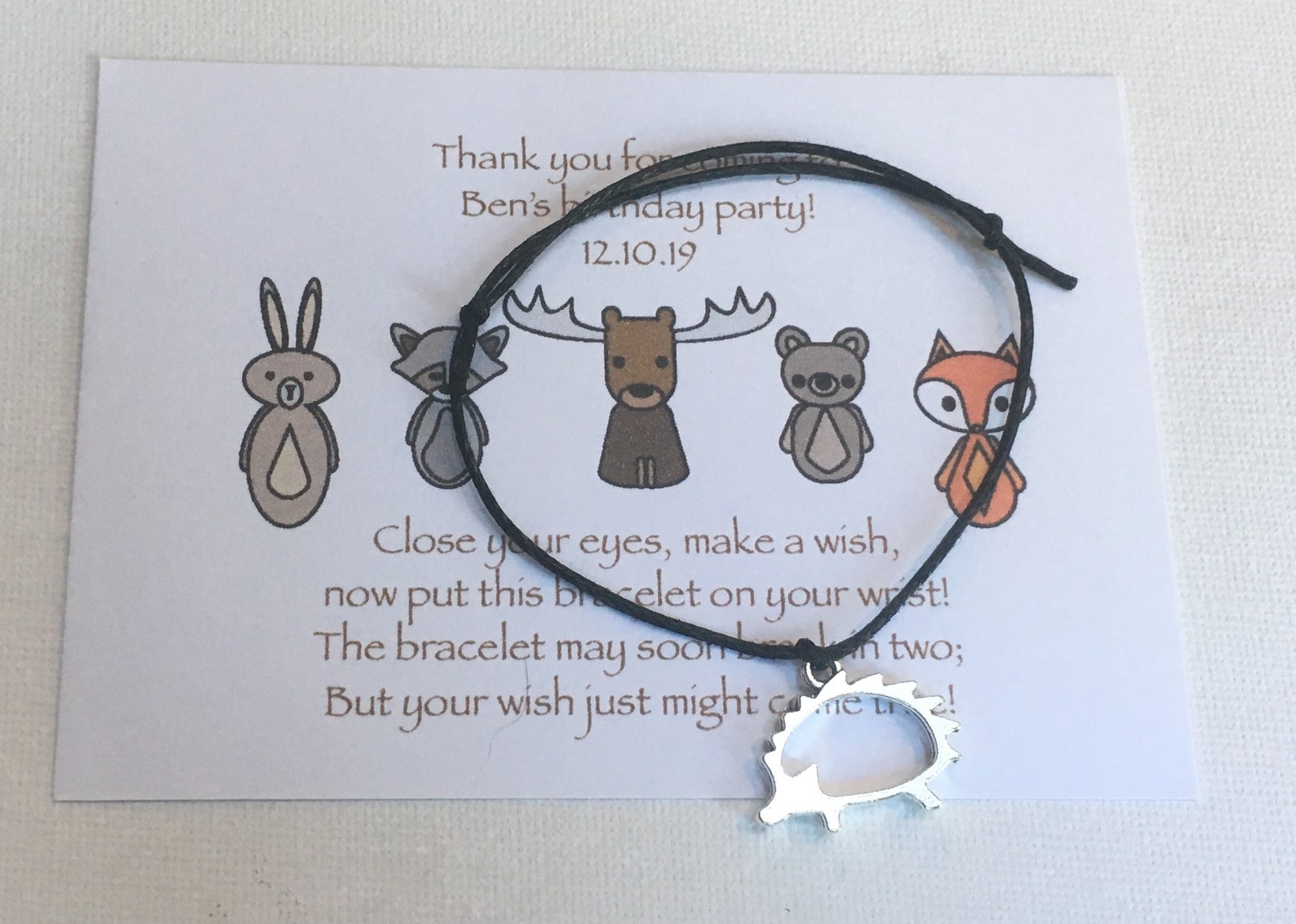 Set of 10 Woodland Animals Wish Bracelets and Cards - Etsy UK