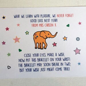 TEACHERS - Personalised Elephant Wish Bracelets/end of Term Gifts for ...