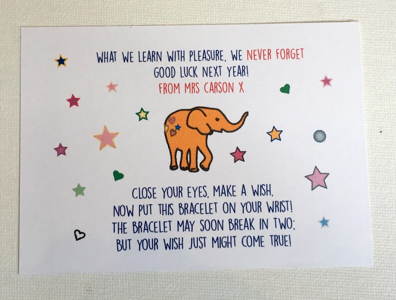 TEACHERS - Personalised Elephant Wish Bracelets/end of Term Gifts for ...