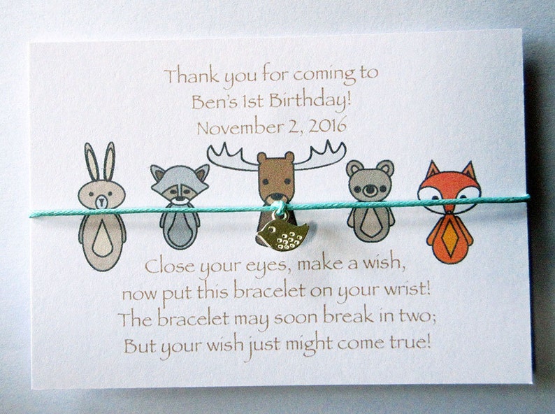Woodland Animal Wish Bracelets – Personalized Party Favors, Set of 10 ...