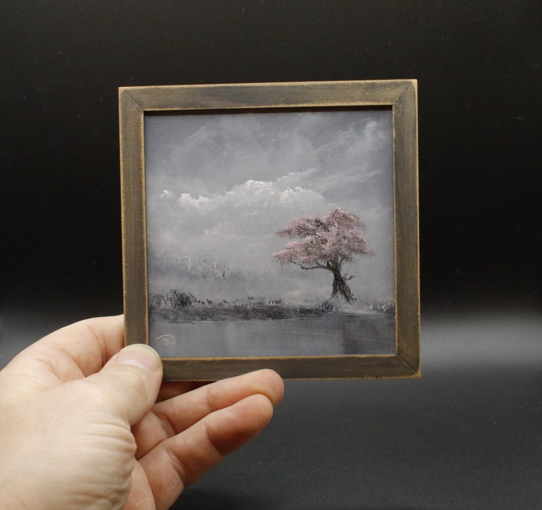 Framed Miniature Tree Oil Painting: 4x4" Landscape Art With Easel - Etsy