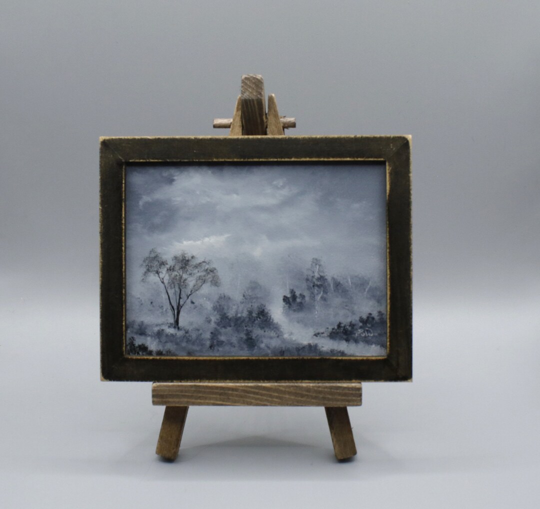 4x3 Framed Original Oil Painting Forest Edge Monochrome Landscape Hand ...