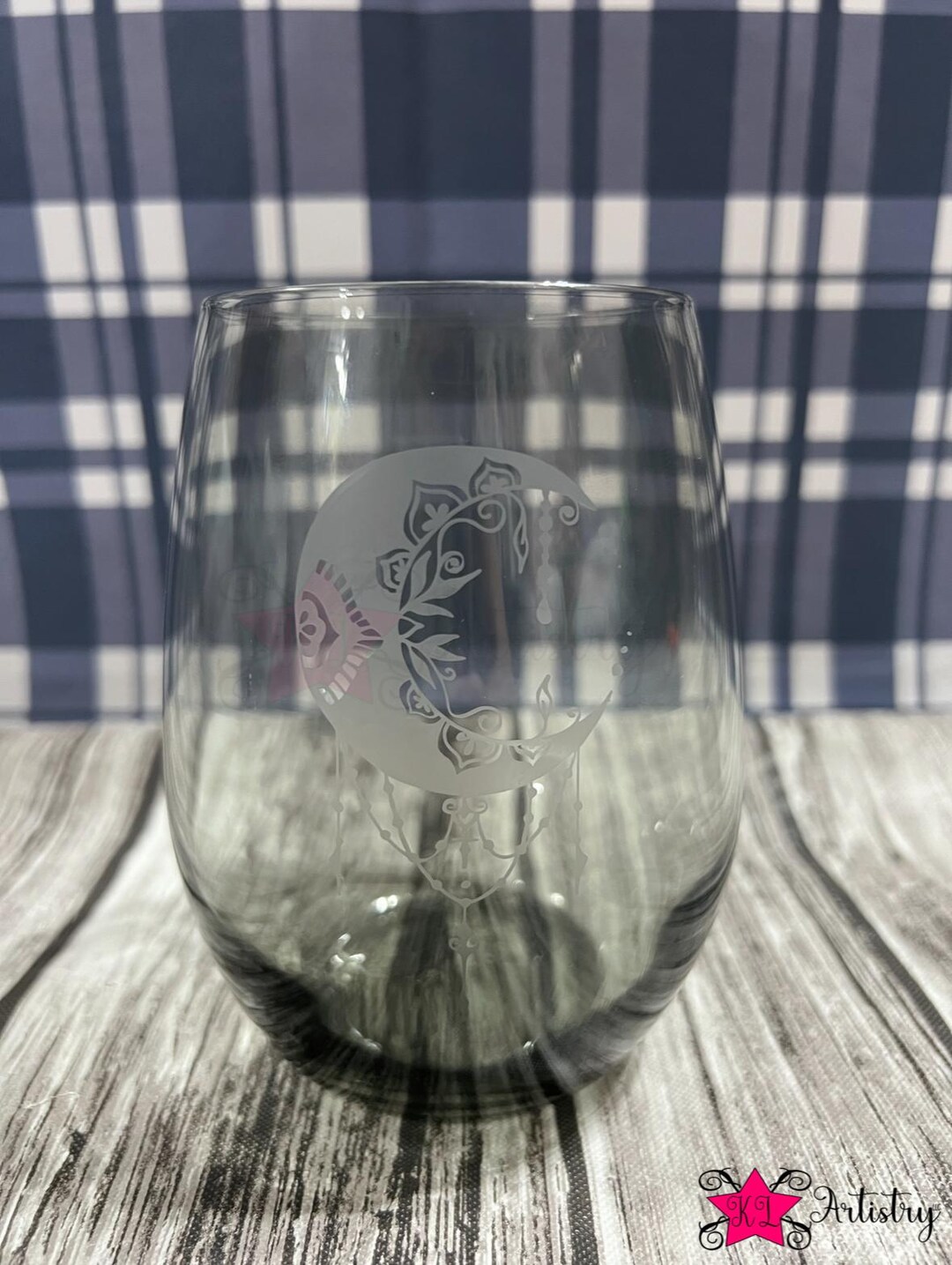Crescent Moon Mandala Wine Glass, Unique Steamless Wine Glass With Moon ...