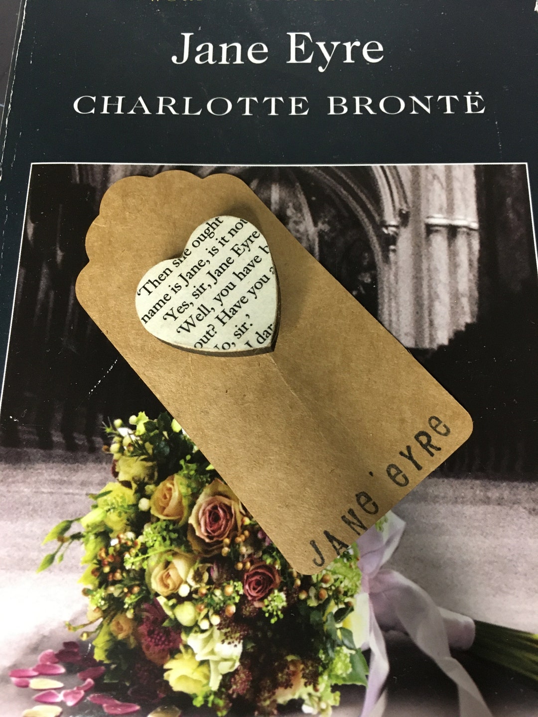 Jane Eyre Book Page Wooden Heart Pin, Jane Eyre Brooch, Jane Eyre Badge ...
