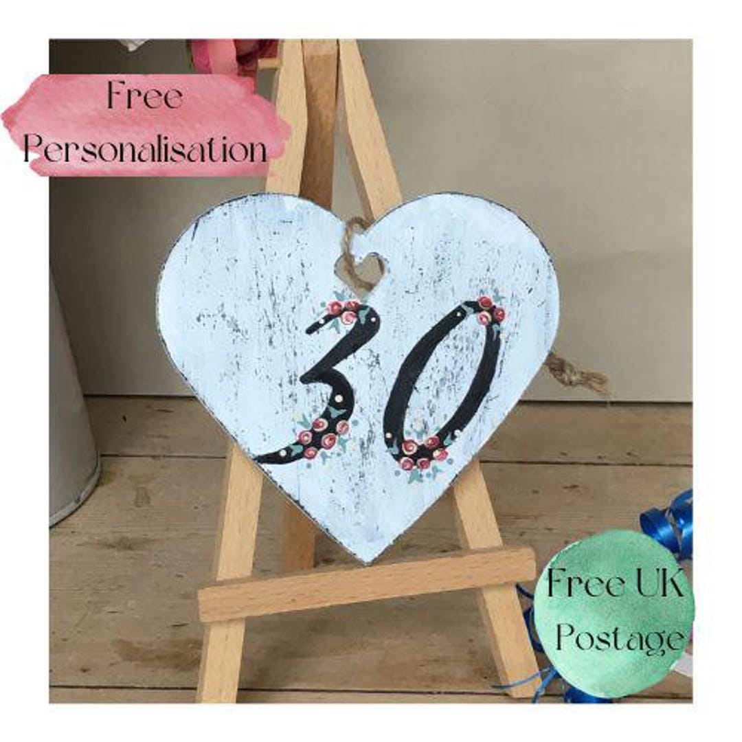 30 Decorative Wooden Heart, 30th Birthday Tag, 30th Birthday Gift, 30th ...