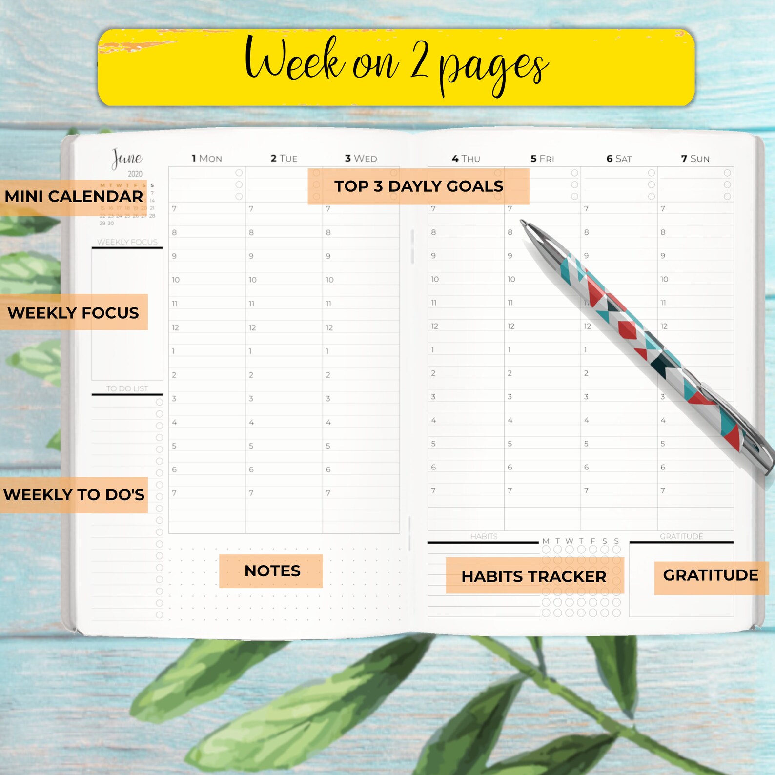 Printable Weekly Travelers Notebook Insert With Time Slots Habit ...