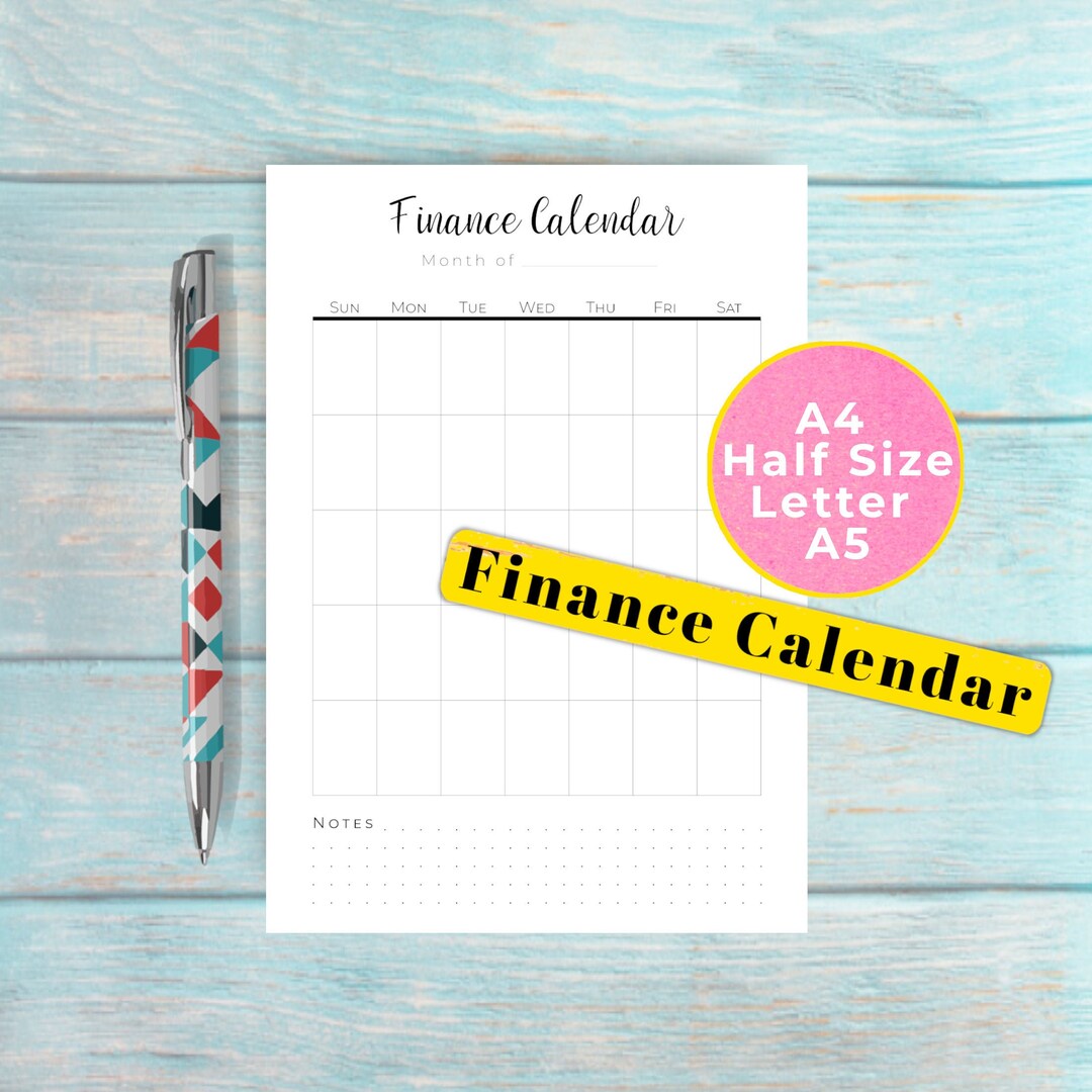 Finance Calendar Printable on A4 A5 Half Letter & Letter Size Plus Save ...