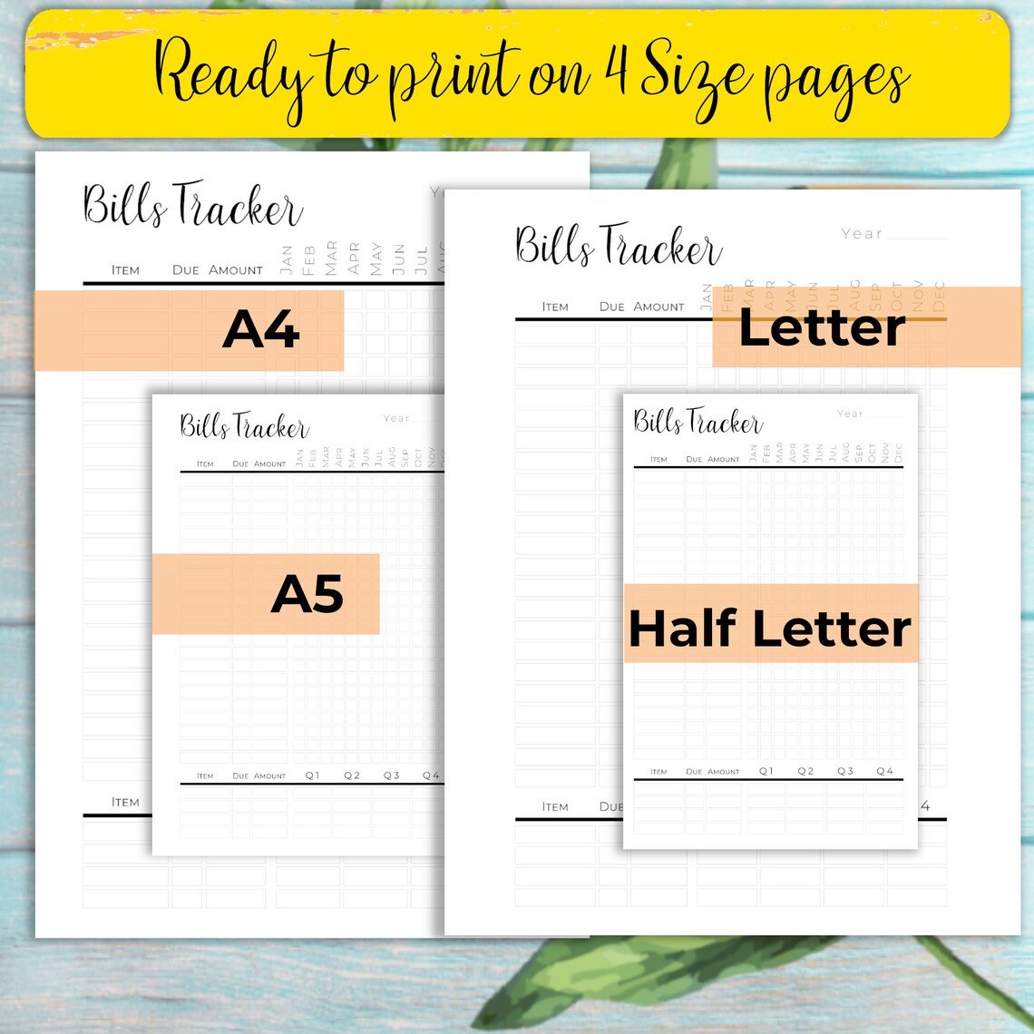 Monthly Bills Tracker Printable Planner Insert Template A5 A4 Letter ...