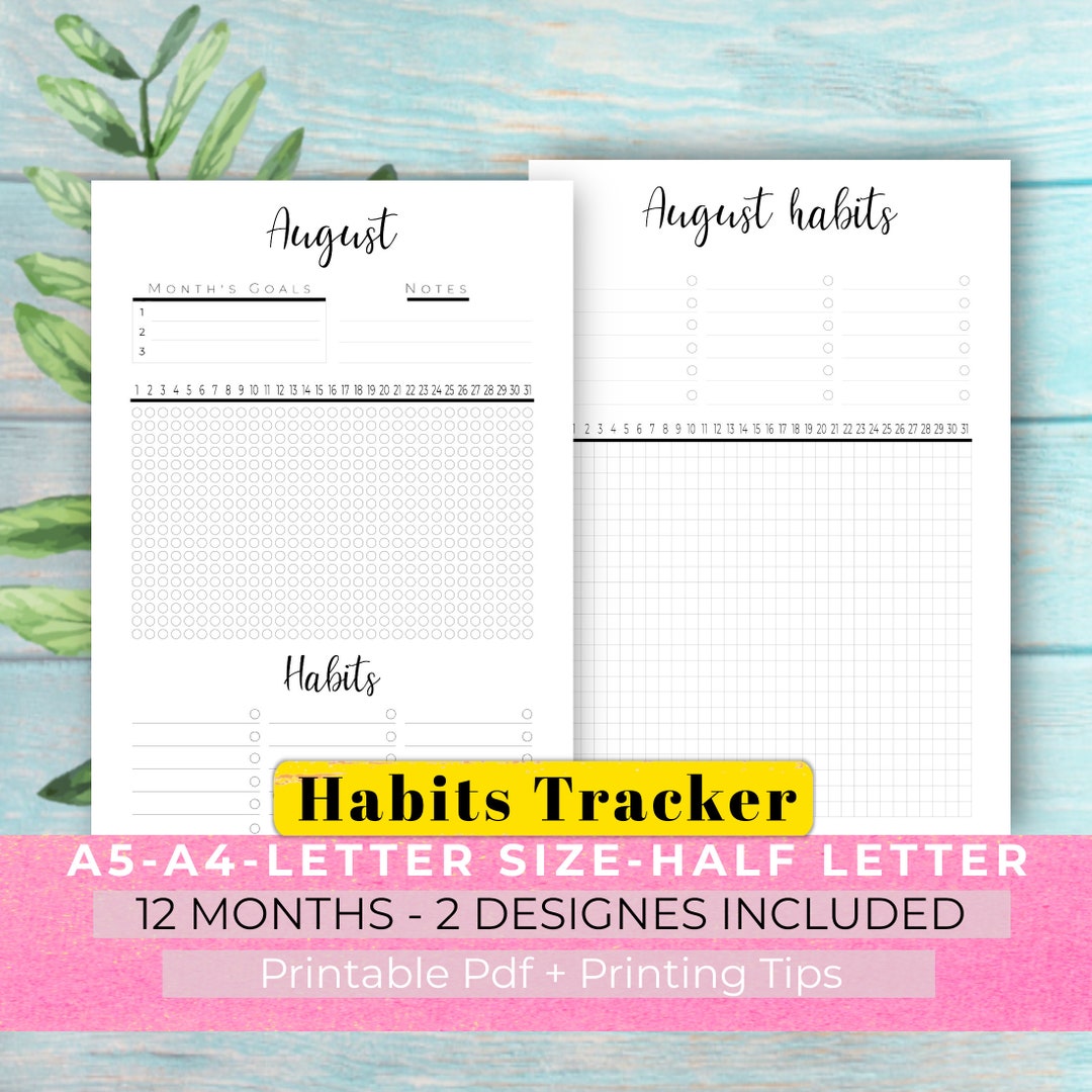 Habit Tracker Printable Planner 30 Day Monthly Routine Log 2 Templates ...