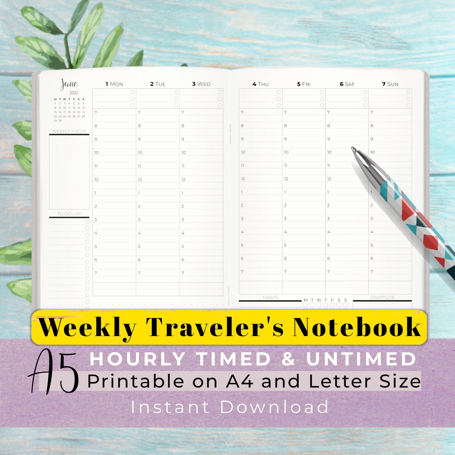 Printable Weekly Travelers Notebook Insert With Time Slots Habit ...
