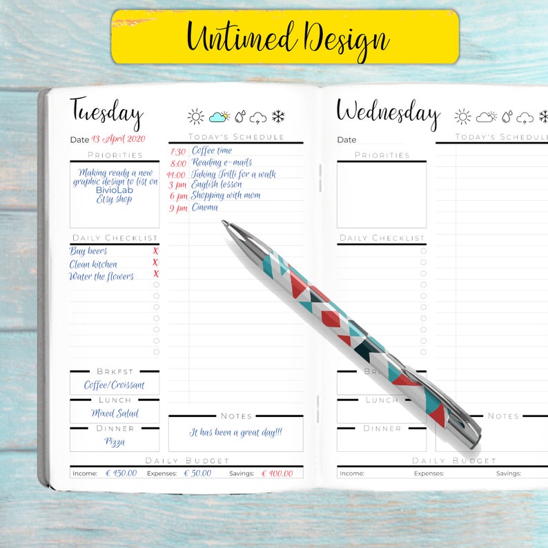 Daily Docket Traveler's Notebook Insert Printable A5 - Etsy
