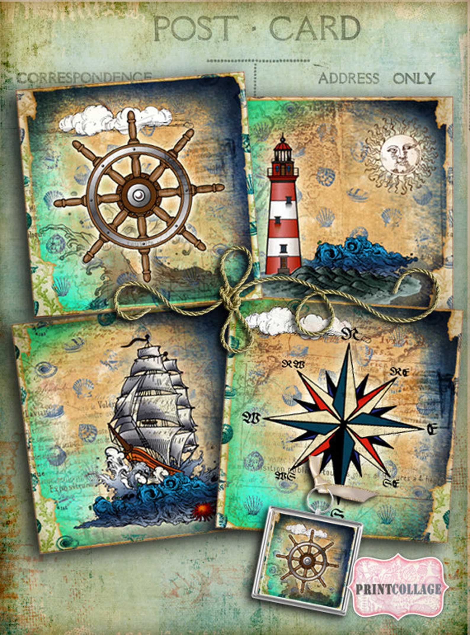 Nautical Images Printable Collage for Coasters Greeting Cards | Etsy