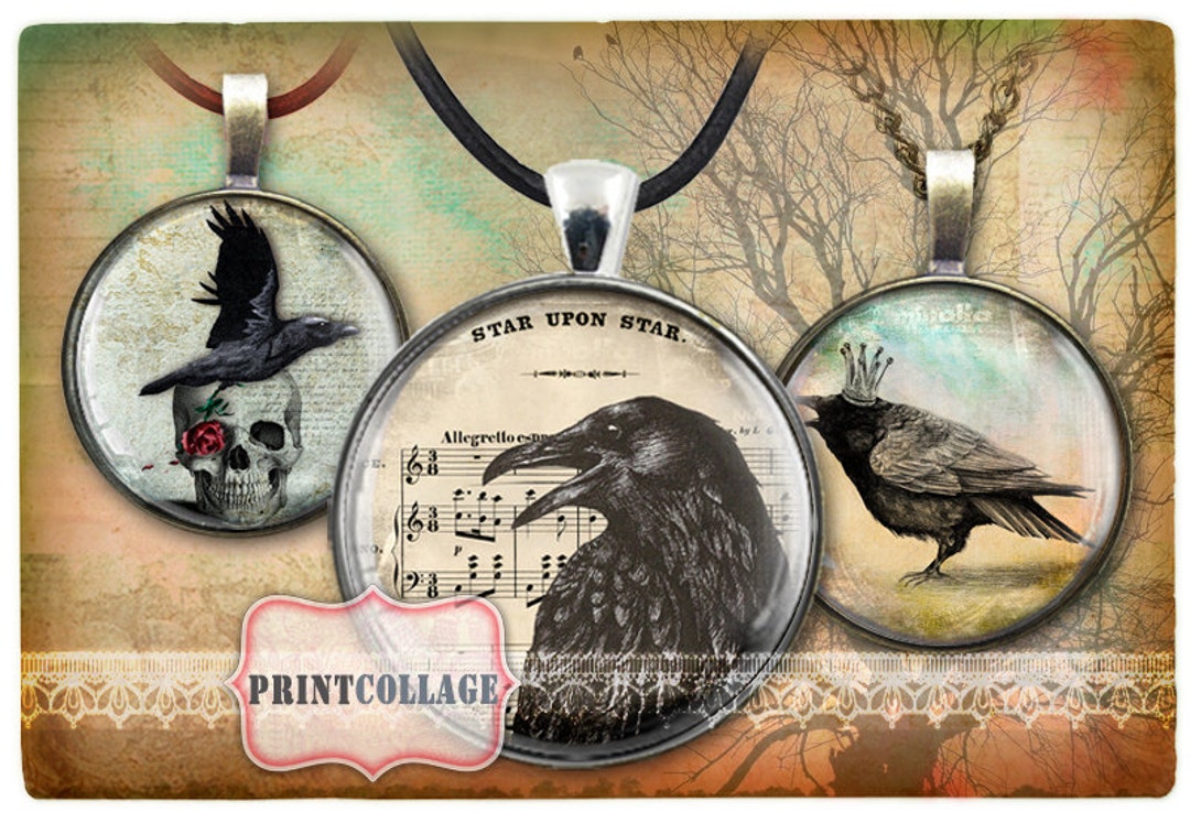 Raven Printable Images for Pendants Magnets Cabochons Digital Printable ...