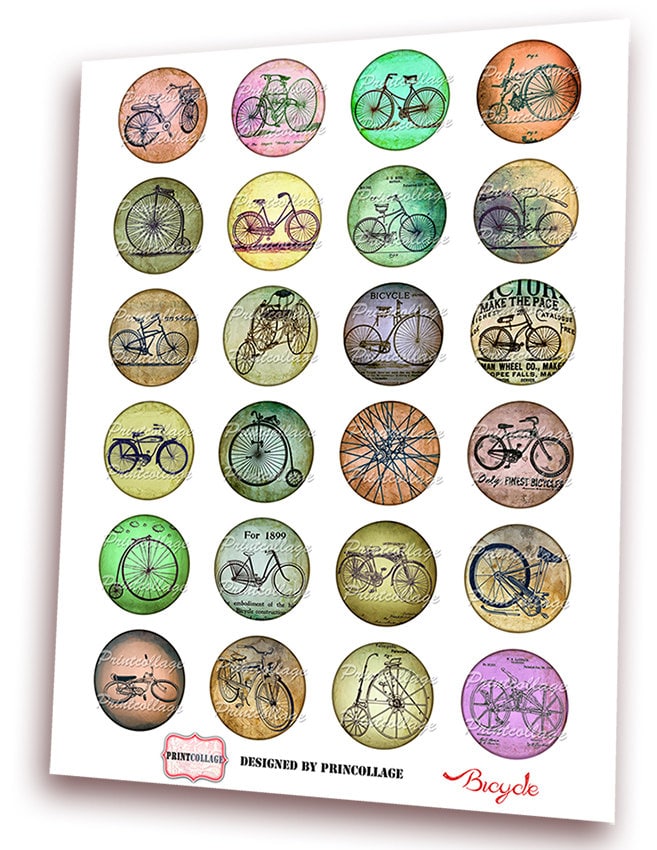 Bicycle Images Digital Printable Sheets Cabochon Images 1.5 - Etsy