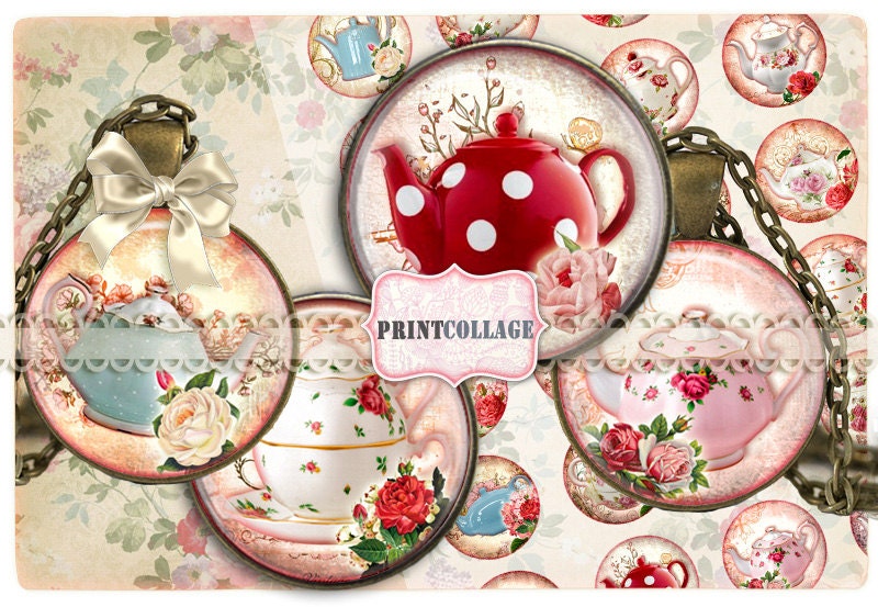 Shabby Tea Images Digital Collage Sheet Printable Images for Bottle Cap ...
