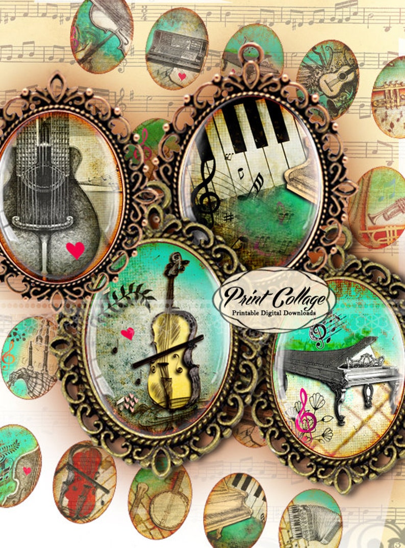 Musical Instruments Digital Printable Sheet 40x30 30x22 25x18 18x13mm ...