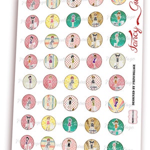 Fancy Girls Two Digital Printable Sheet 1 Inch and 12 Mm Size Circles ...