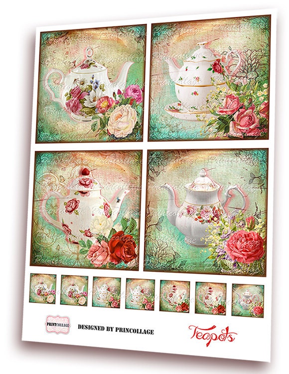 Tea Teapot Coaster Images Printable Collage Sheet for - Etsy