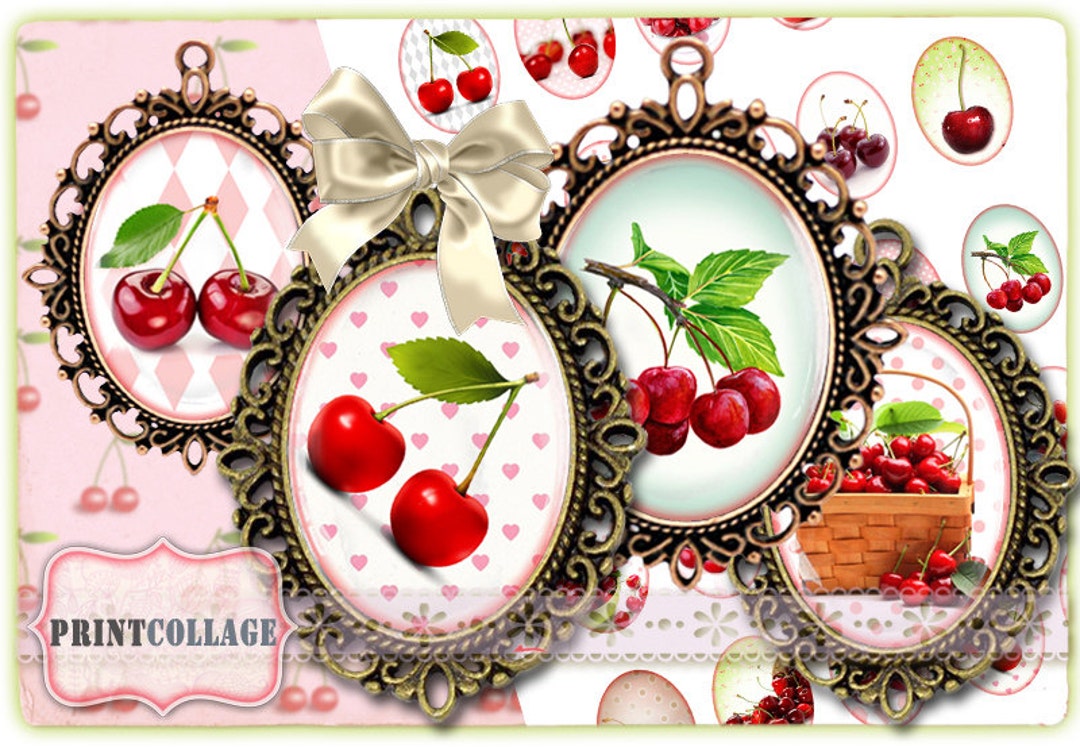 Red Cherry Digital Printable Sheet Cherries 40x30 30x22 25x18 18x13mm ...