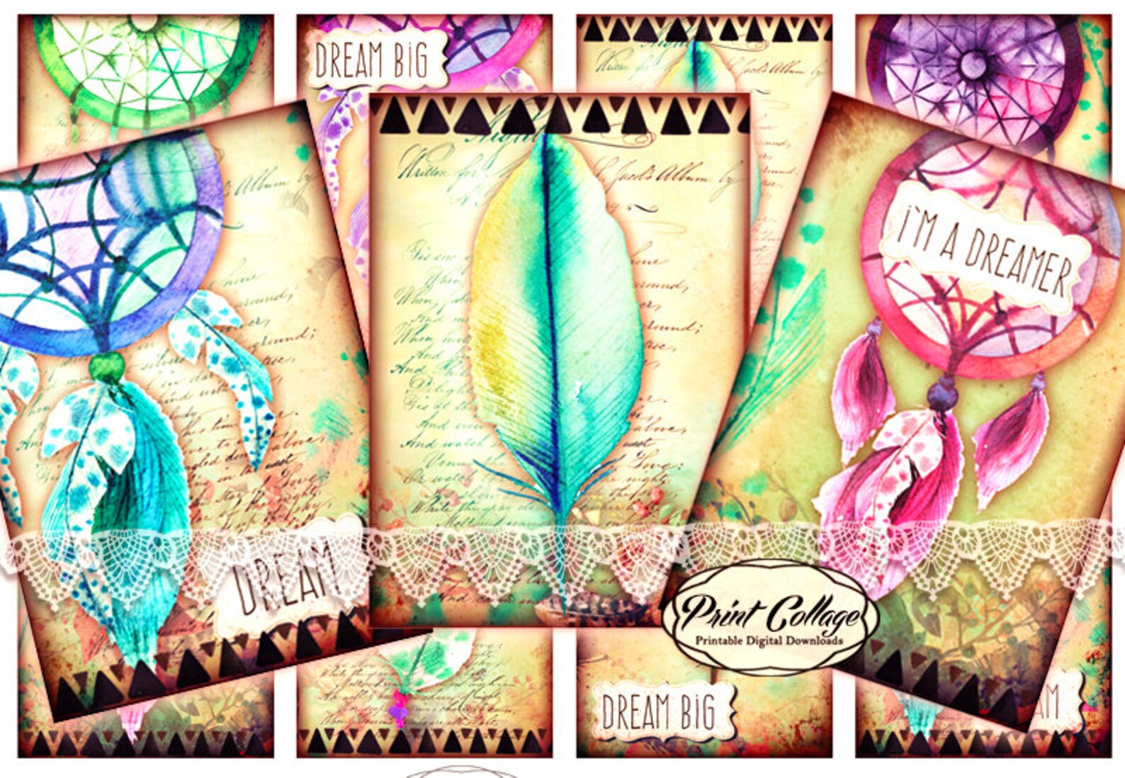 Dreamcatcher Images Printable Designed Gift Tags Digital Collage Sheet ...