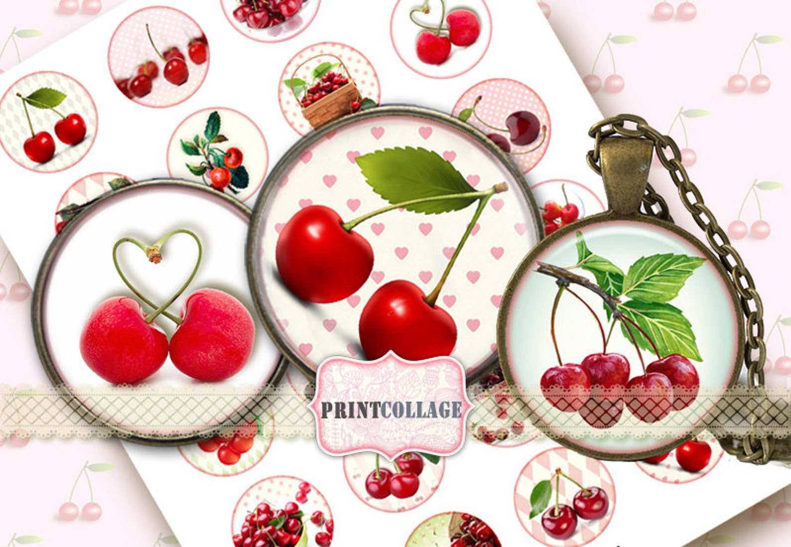 Cherries Digital Collage Sheet Printable Images for Bottle Cap | Etsy