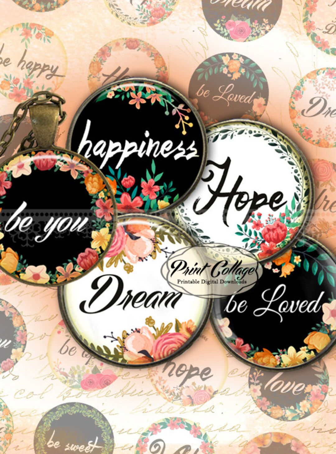 Positive Messages - Digital Printable Sheet Cabochon Images 1.5 Inch ...