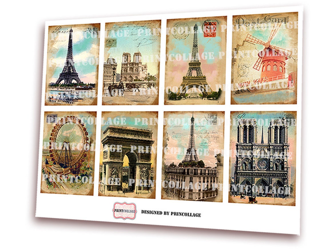 Paris Digital Collage Sheet Printable Vintage Paper Jewelry | Etsy