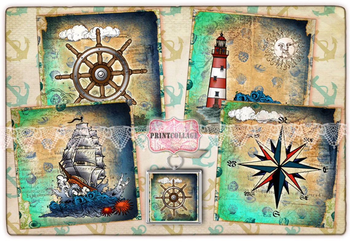 Nautical Images Printable Collage for Coasters Greeting Cards Magnets ...