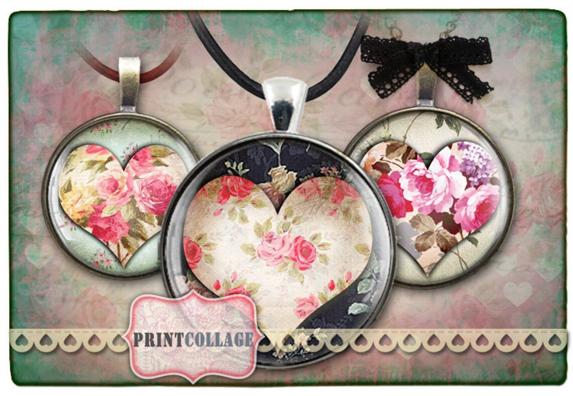 Hearts and Flowers Digital Collage Sheet Printable Images for Bottle ...